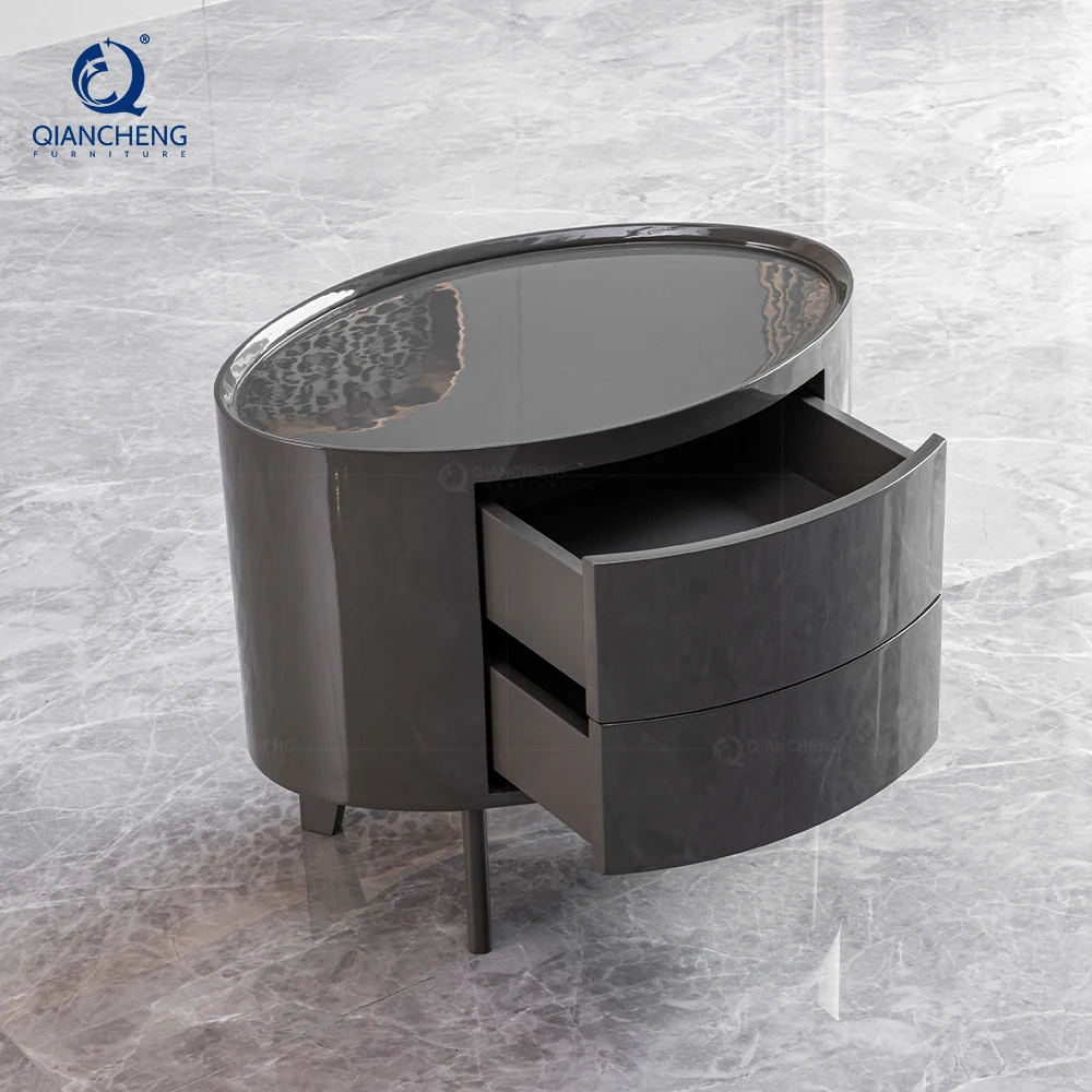 Modern Modular Round Bedside Table Black Oak Design Hotel Guestroom ...