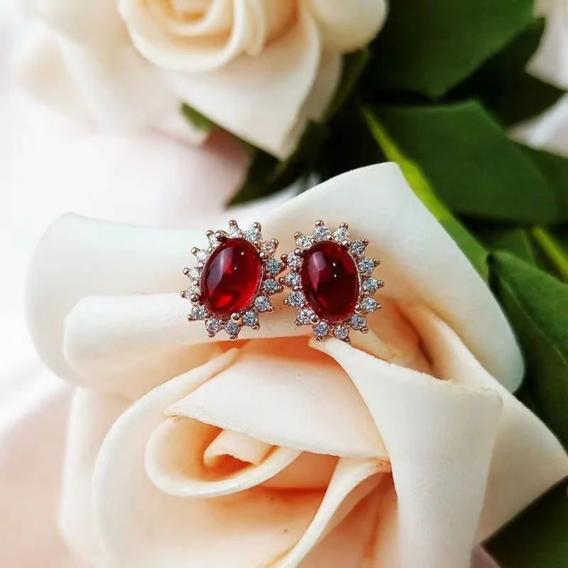 Garnet Hand Jewelry Set Pigeon Blood Red Cobblestone Live Mouth Ring ...