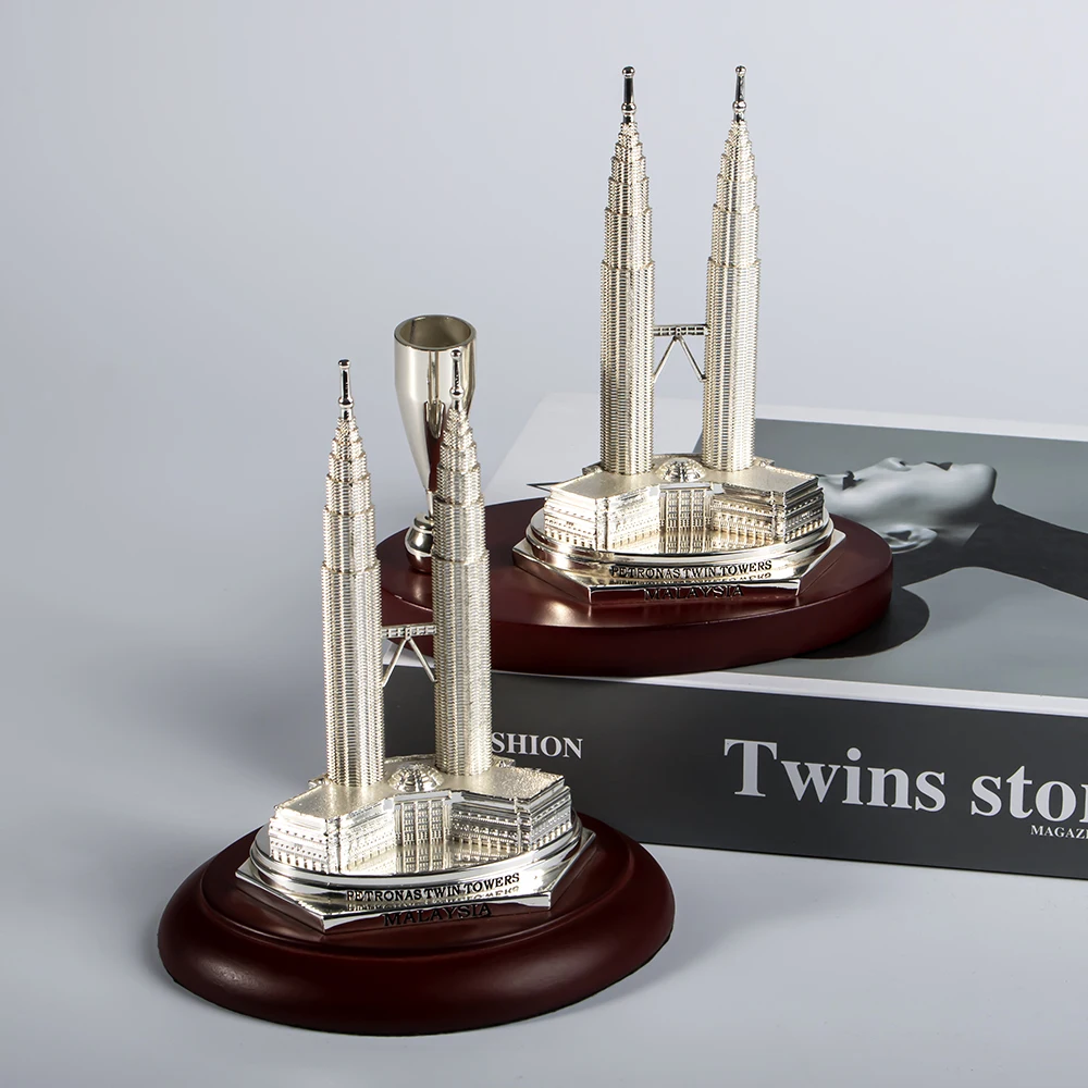 Custom Luxury 3D Antique Brass Metal Twin Towers Oman Model