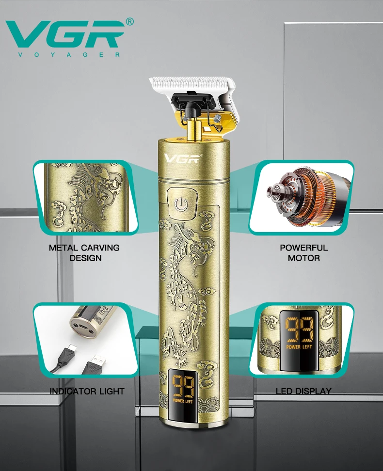 Vgr V-076 Rechargeable Quick Charge Cordless Metal Hair Clipper Beard Trimmer Professional ...