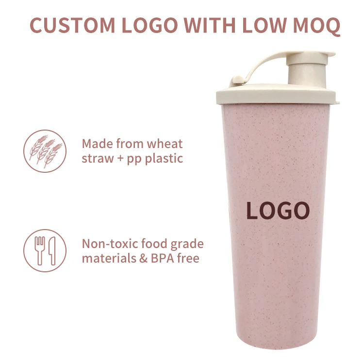 Eco Friendly No Leakproof Pink Protein Shaker Wheat Straw Water Bottle ...