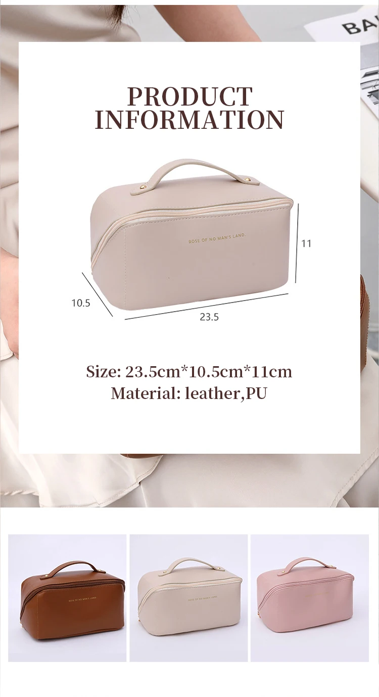 Custom Luxury Toiletry Organizer Case Pu Leather Makeup Bag For Women Make Up Bag Large Capacity ...