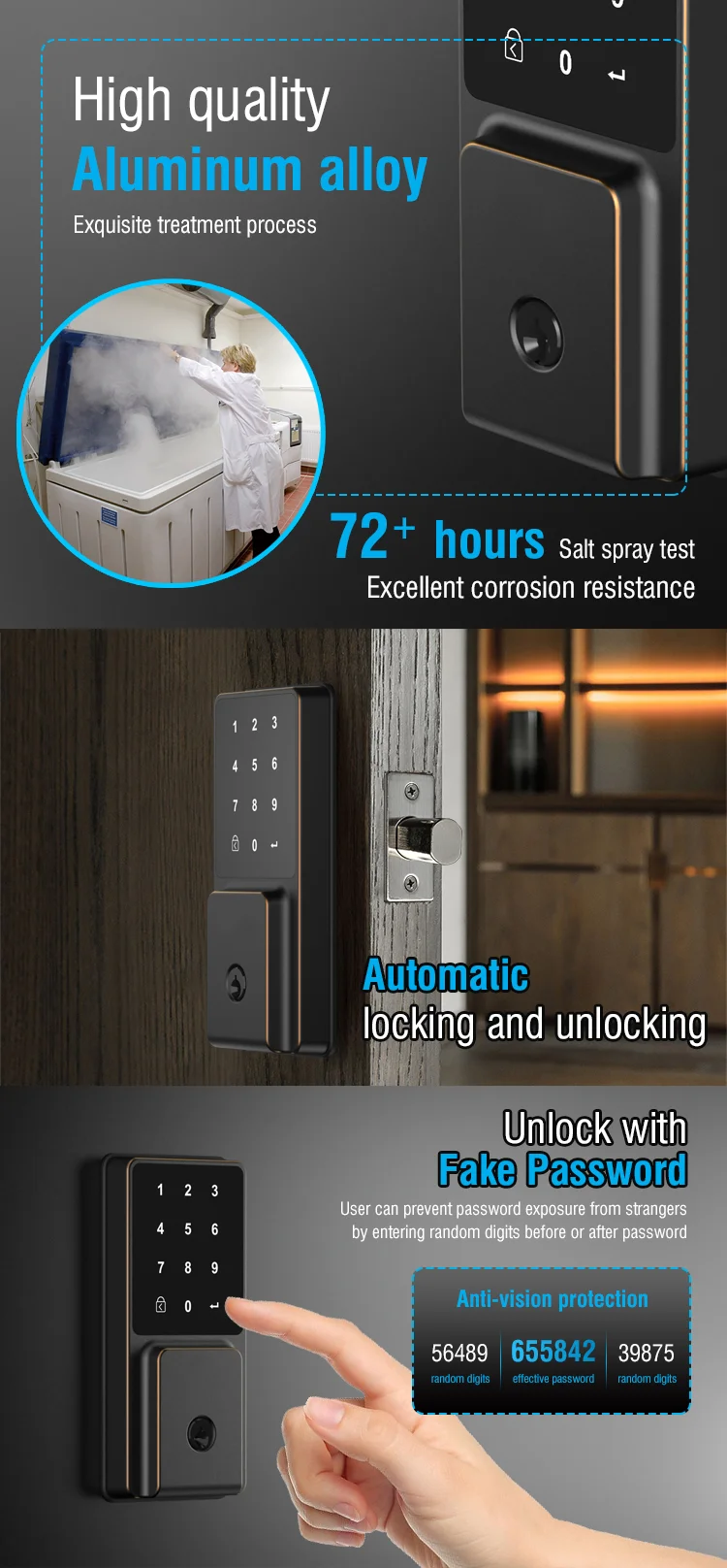 Te'an Password Digital Door Lock Smart Locks with Key Deadbolt Electric ...