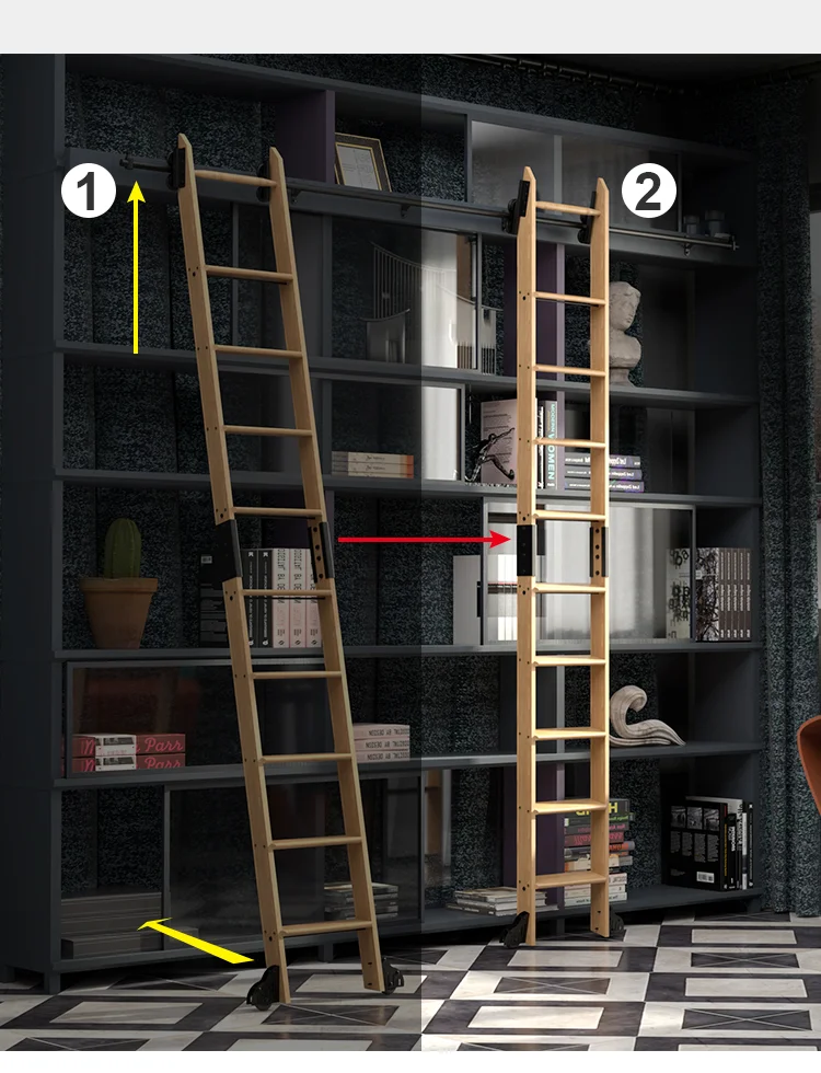 Sliding Ladder Hardware Library and Bookshelf Ladder by KINMADE