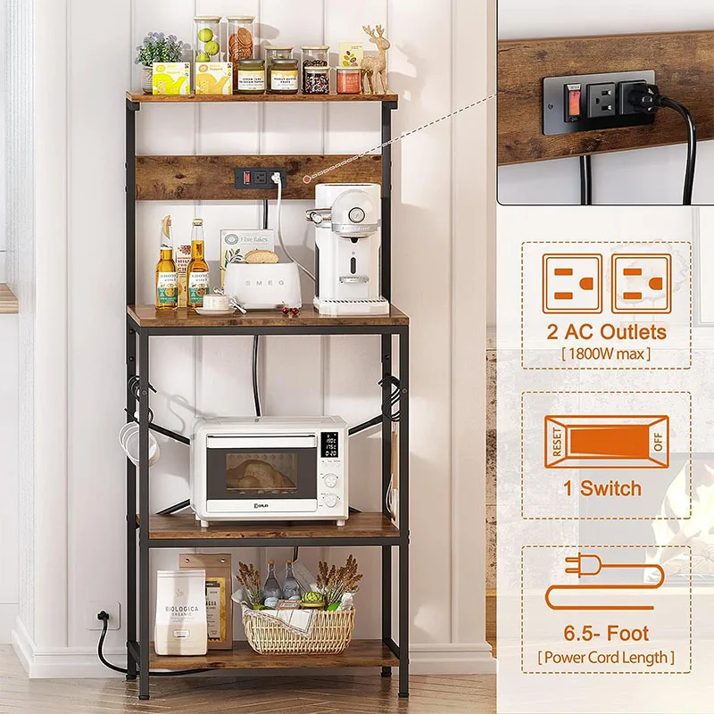 European Classical Kitchen Bakers Rack With Power Outlet Multi-Layer ...