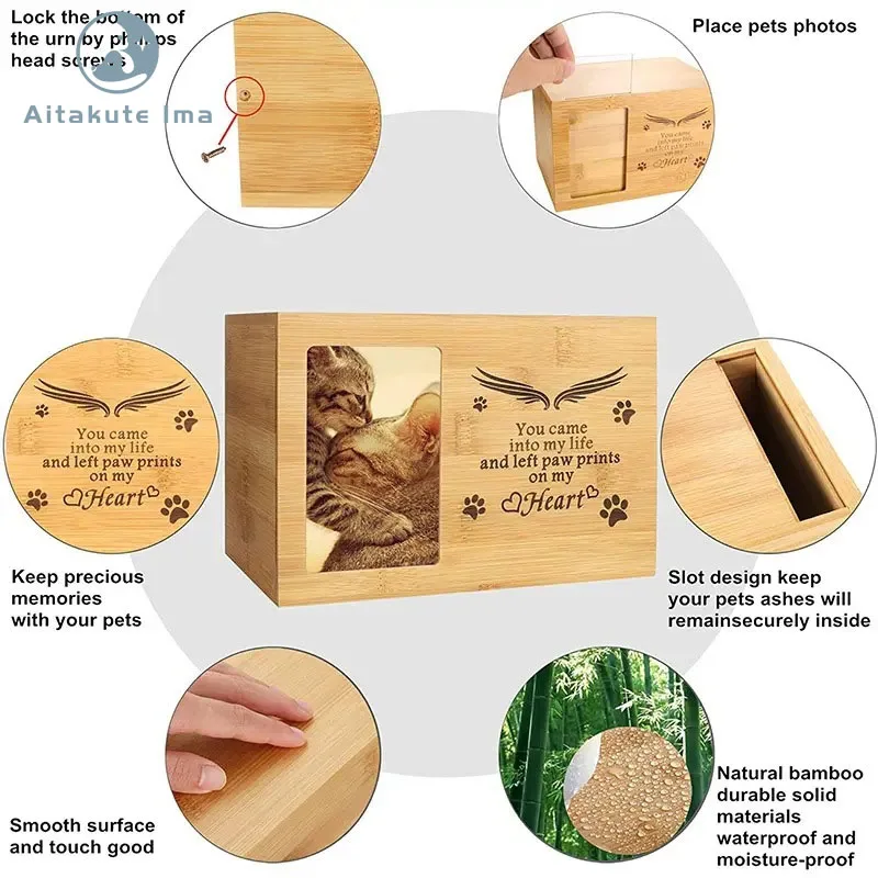 Memorial Keepsake Bamboo Dog Cat Urn With Photo Frame Pet Memorial Urn ...