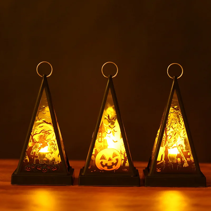 2022 New Design Simple Triangle Led Lantern Pumpkin Witch Skeleton ...