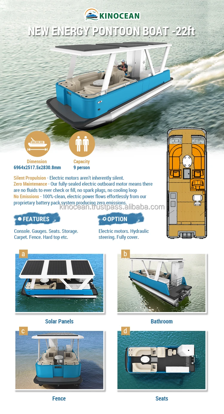 Kinocean 22ft Hybrid Power Electric Pontoon Boat for Sale