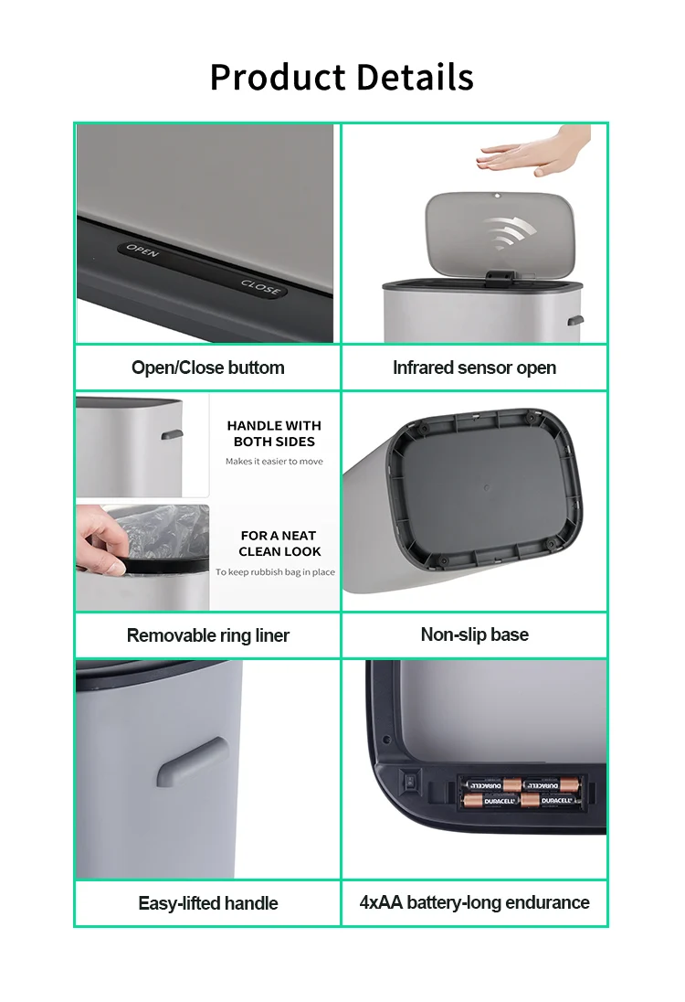 Large Size Smart Sensor Bin Rectangular Home Using Automatic Trash Can ...