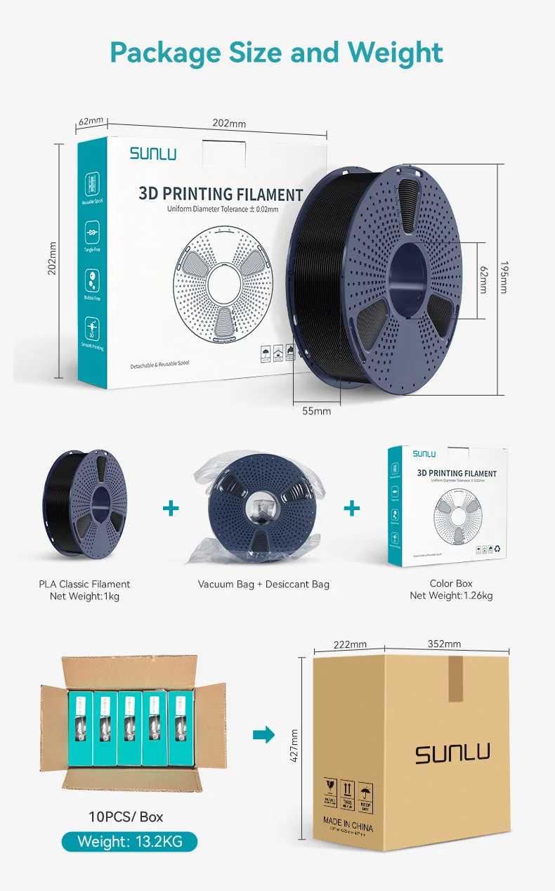 SUNLU PLA Filament - Durable, Impact-Resistant 3D Printing