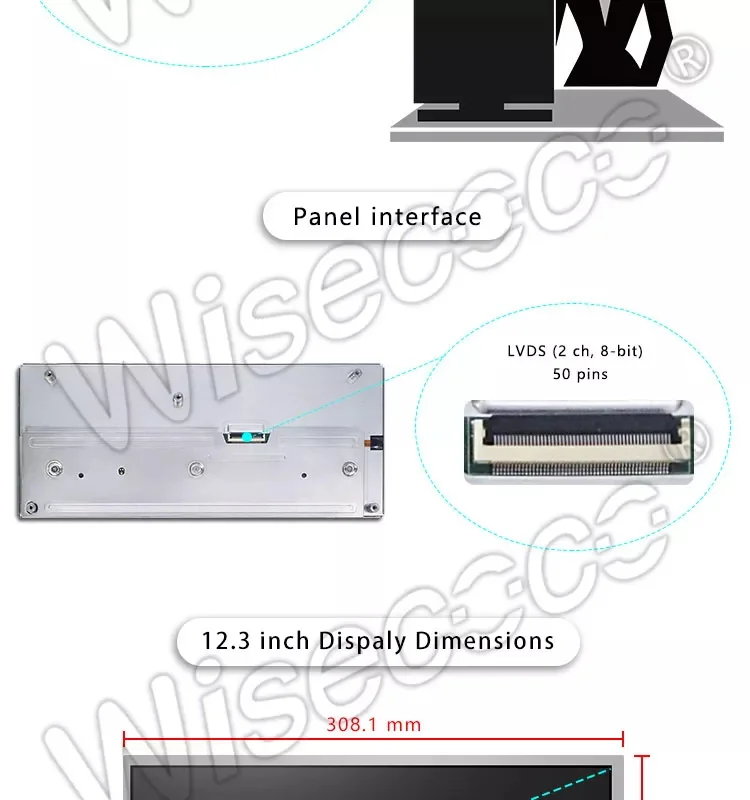 12.3 Inch Display 1920x720 Car Navigation Automotive LED Screen