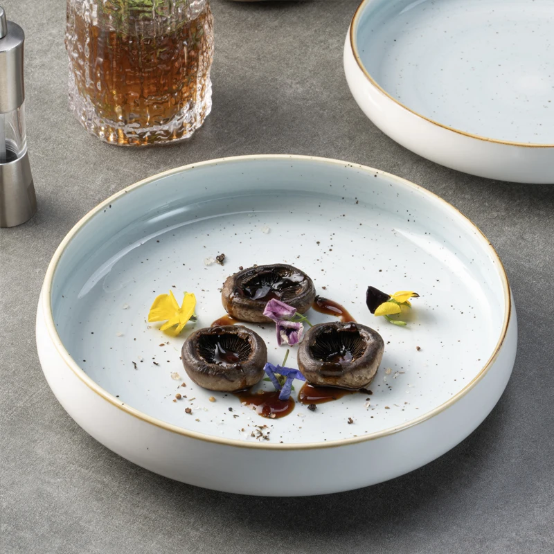 YAYU high-quality porcelain blue spotted ceramic deep dish salad soup ...