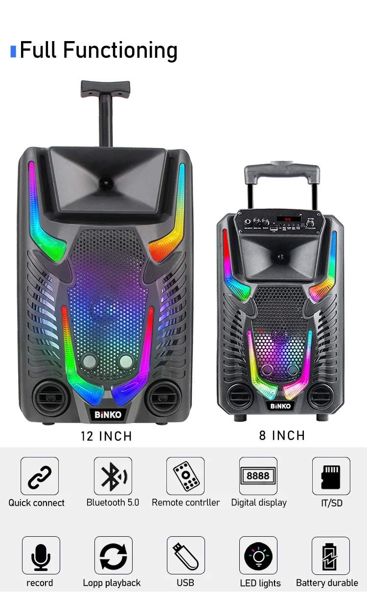 Binko Trolley Portable Smart Speaker Wireless Hifi Powered Woofer Sound ...