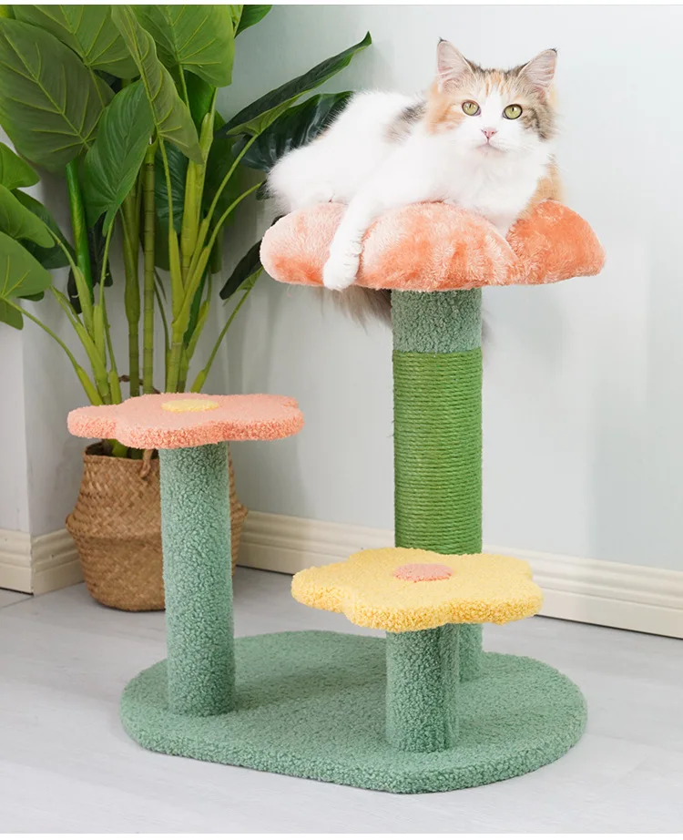 Large Xxl Tower Wooden Cat Tree With Plastic Sisal Flower Palm Design ...