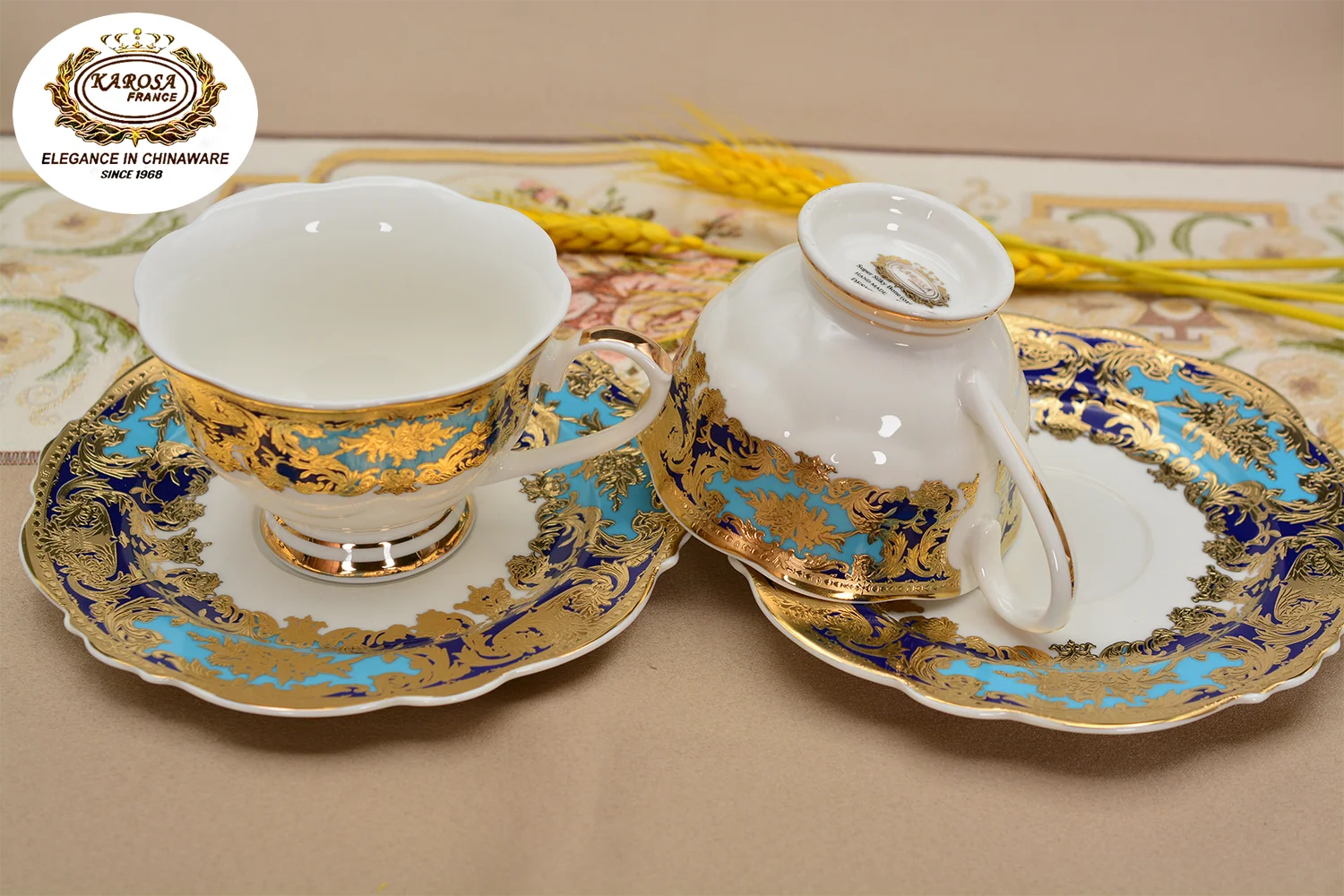 Karosa Design 98 Pcs Bone China Dinnerware Set - Luxury Embossed Gold ...