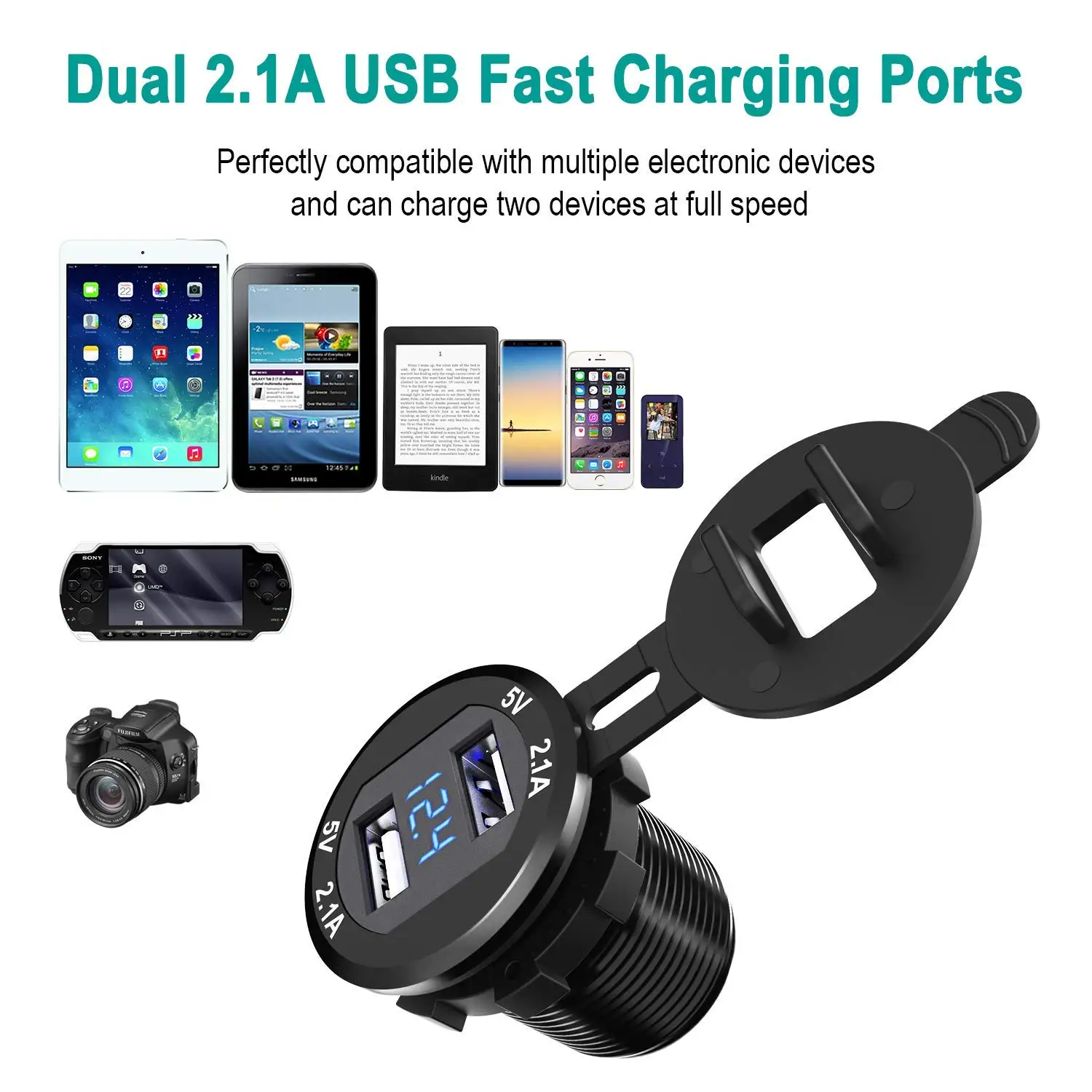 Black 5v 2.1a Dual Usb Charger Socket Car Usb Port 12v Charger Bus For ...
