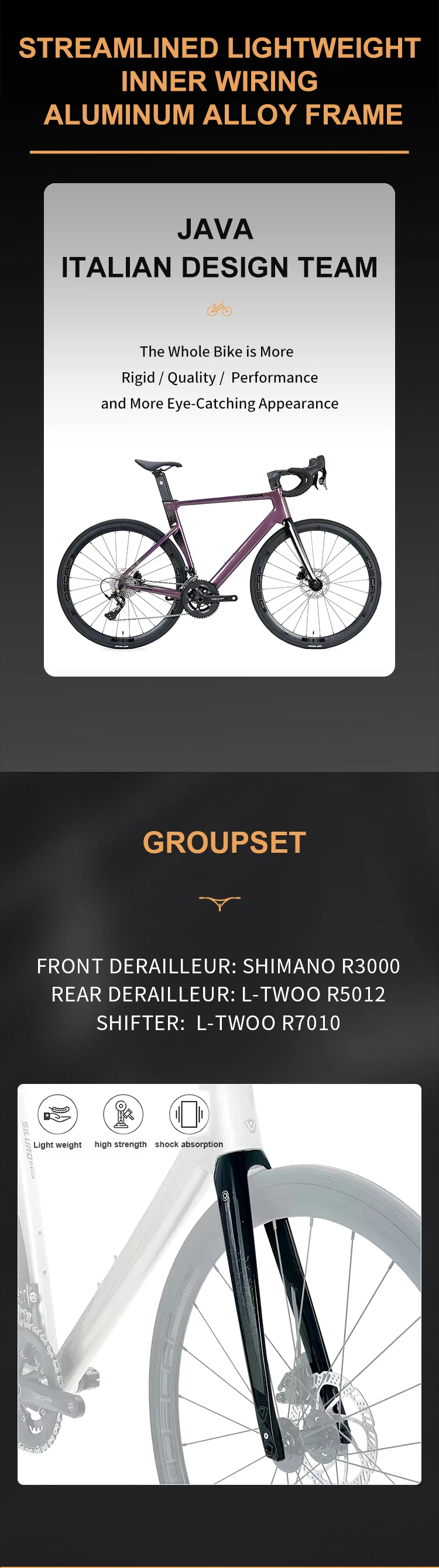 Java SILURO6 Top 24 Speed Java Carbon Fiber Fork Road Bike