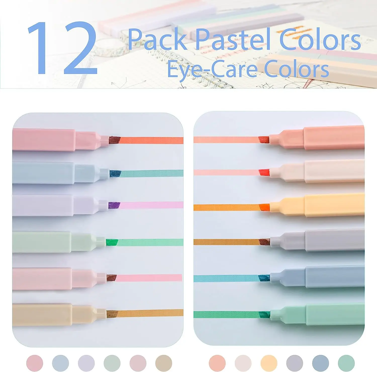 12pcs Square Highlighters - Aesthetic Pastel Cute Markers