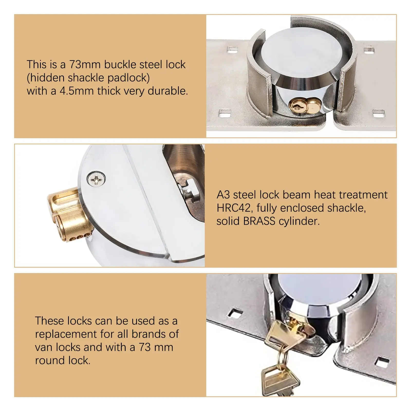 73mm Garage Door Safety Cargo Van Hockey Reinforced Hidden Shackle Lock ...