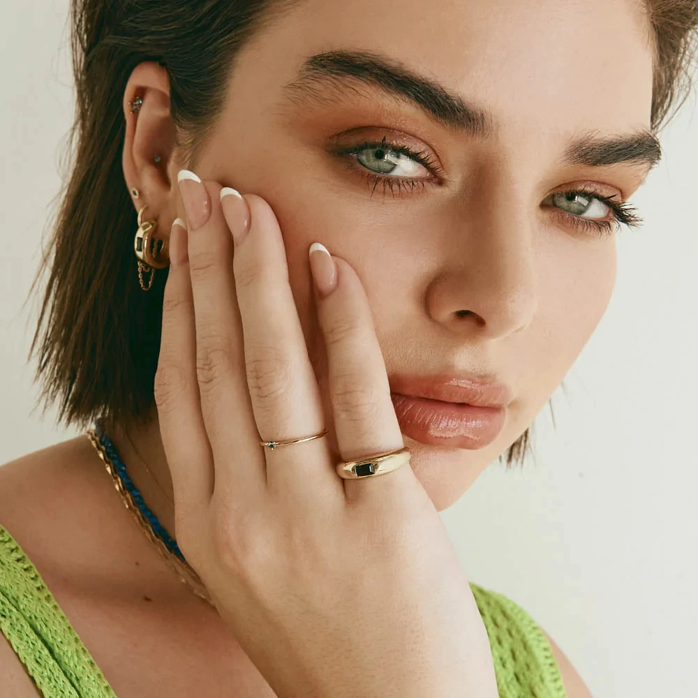 14k Gold Blue Topaz baguette Pinky Rings Designer Fashion Fine Jewelry Rings Silver Rings Women ...