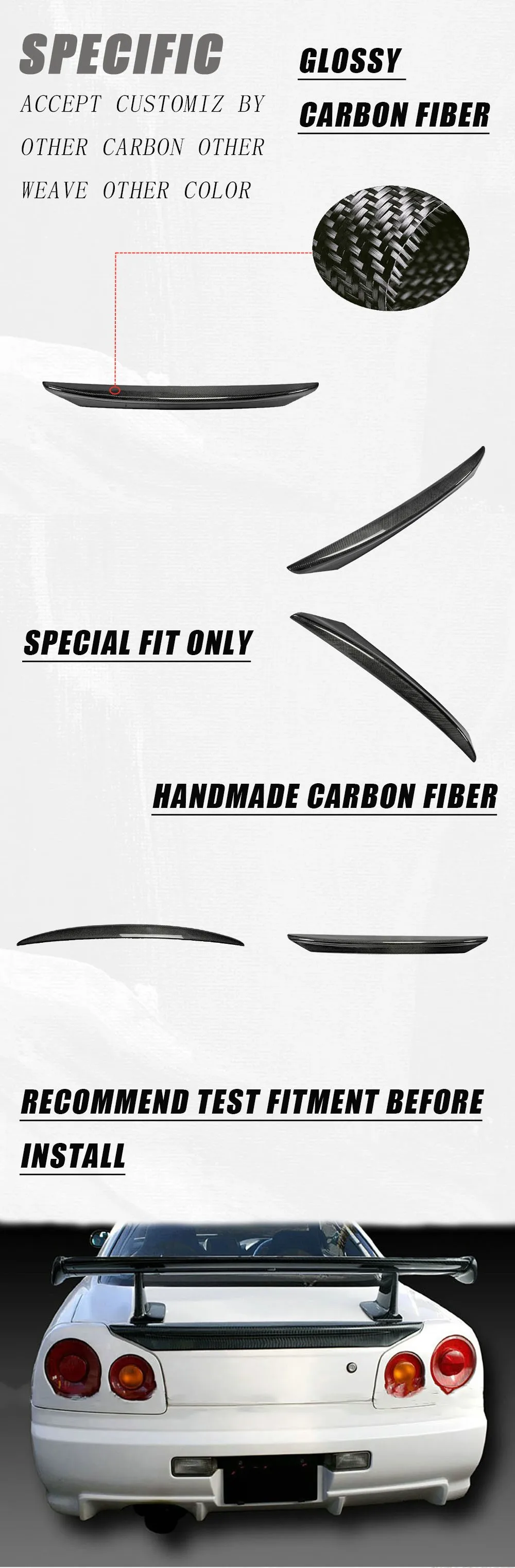 For Nissan Skyline R34 GTR GTT MI Style Rear Spoiler Carbon Fiber Car ...