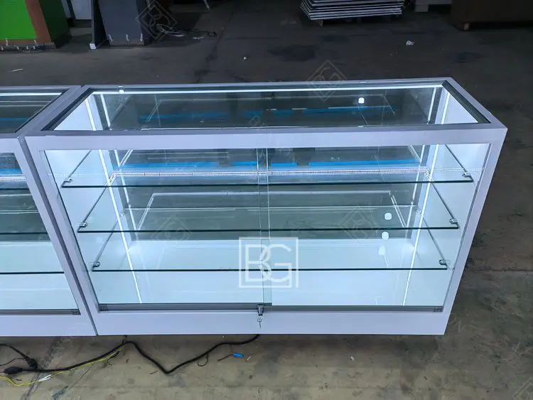 Smoke Shop Display Stands - Customized Gold Glass Cabinets