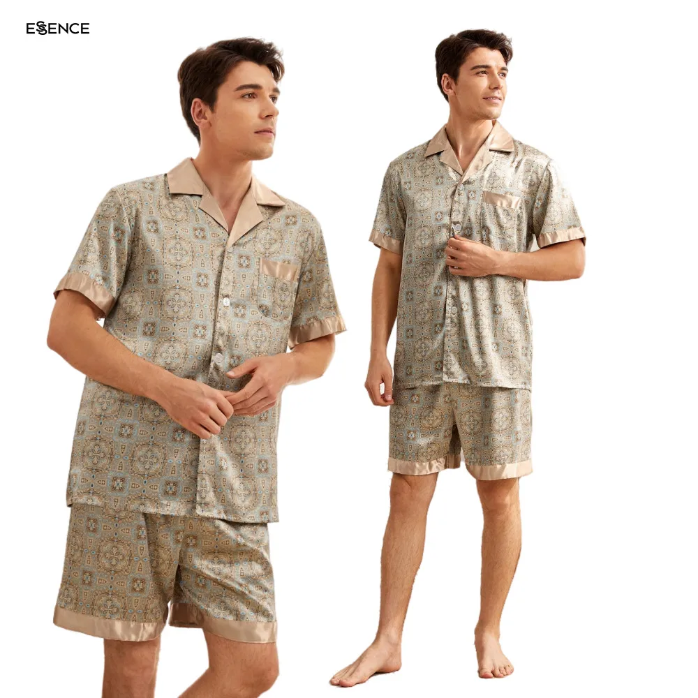 Print Custom Short Summer Pajamas Set Satin Silk Loungewear Pyjamas For ...