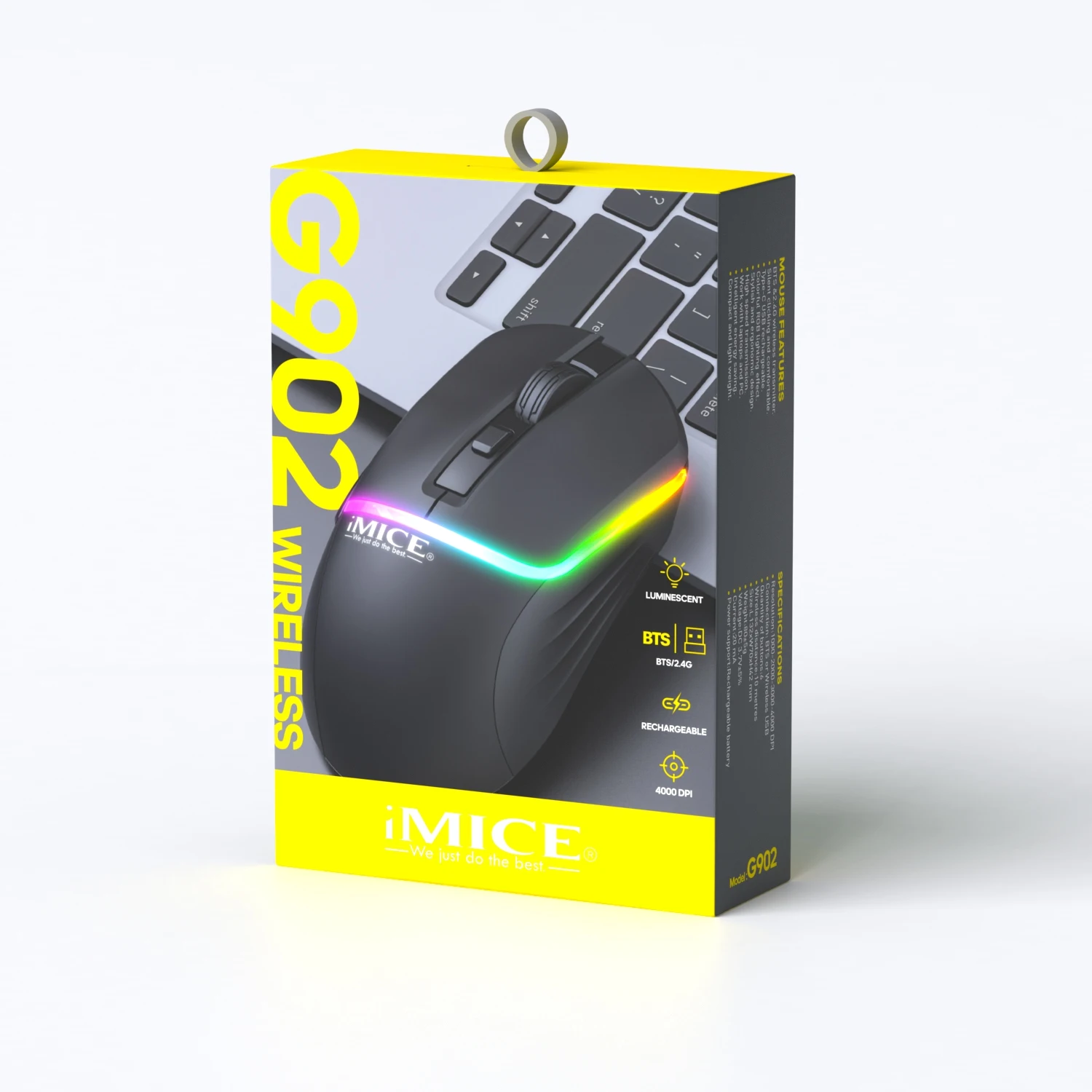 Imice G902 RGB Light Rechargeable Wireless Mouse Bt5.1+2.4ghz