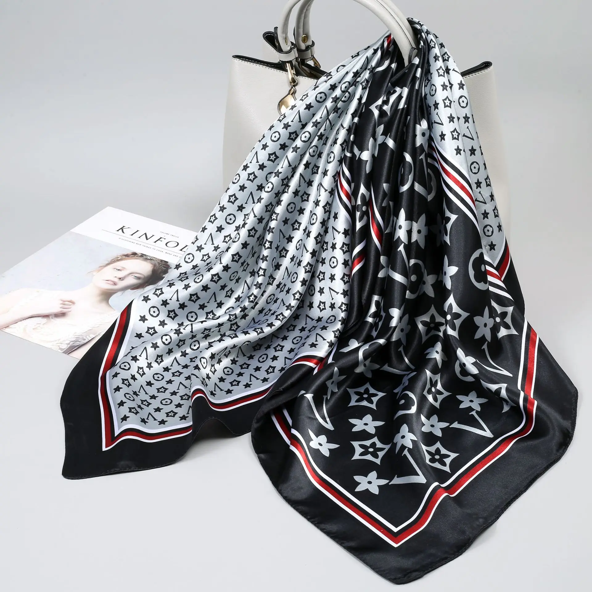 90*90cm Designer Custom Digital Printing Luxury Silk Scarves 100% Satin ...