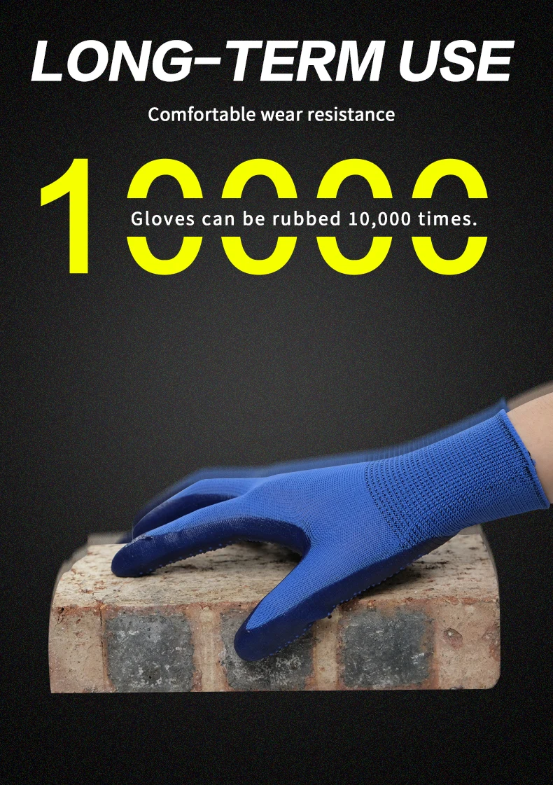 Blue Cut Resistant Pvc Dotted Latex Coated Polyester Working Gloves For ...