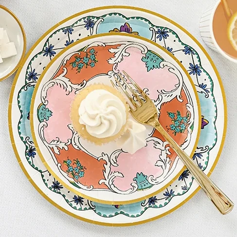 Custom Tea Party Theme Paper Plates - Romantic Flower Pattern