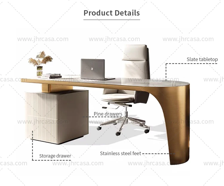 Modern Executive Office Desk Sintered Stone Top Computer Table Home ...