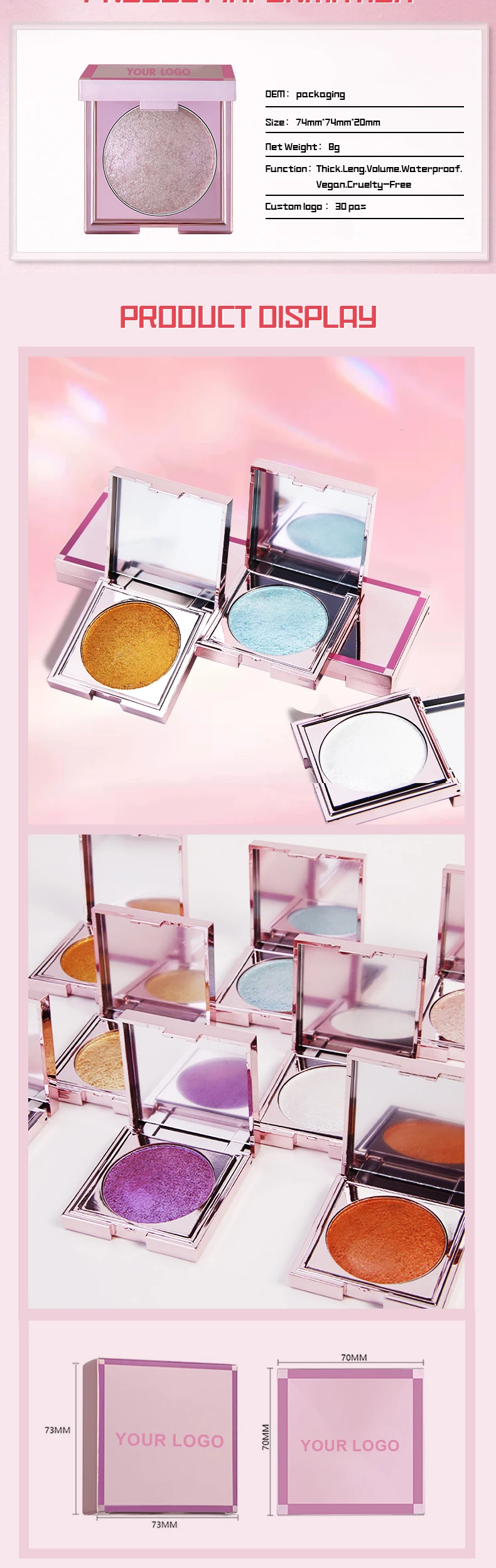 Hot Pressed Powder Vegan Bronzer Highlighter Custom logo Bright Makeup ...