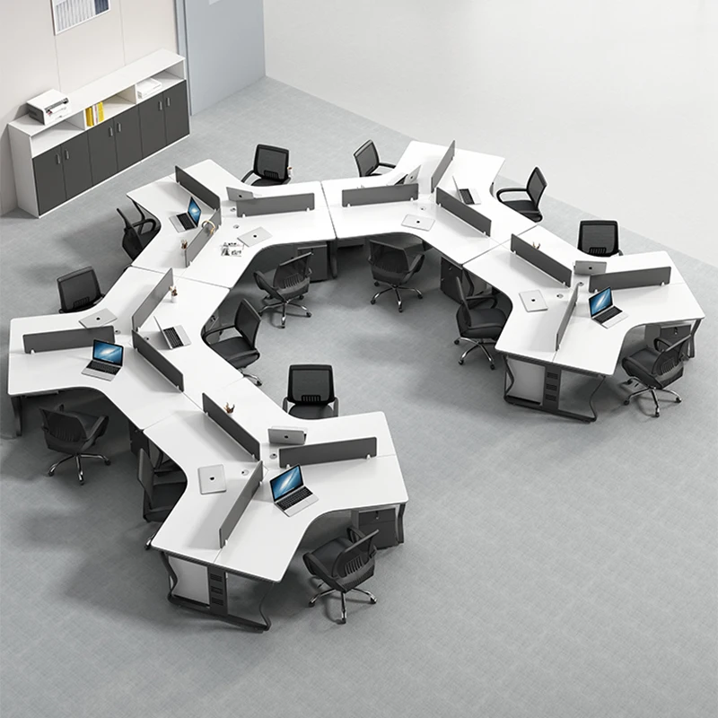 Modern 8-Seat Office Staff Room Furniture - Y-Shaped Desk