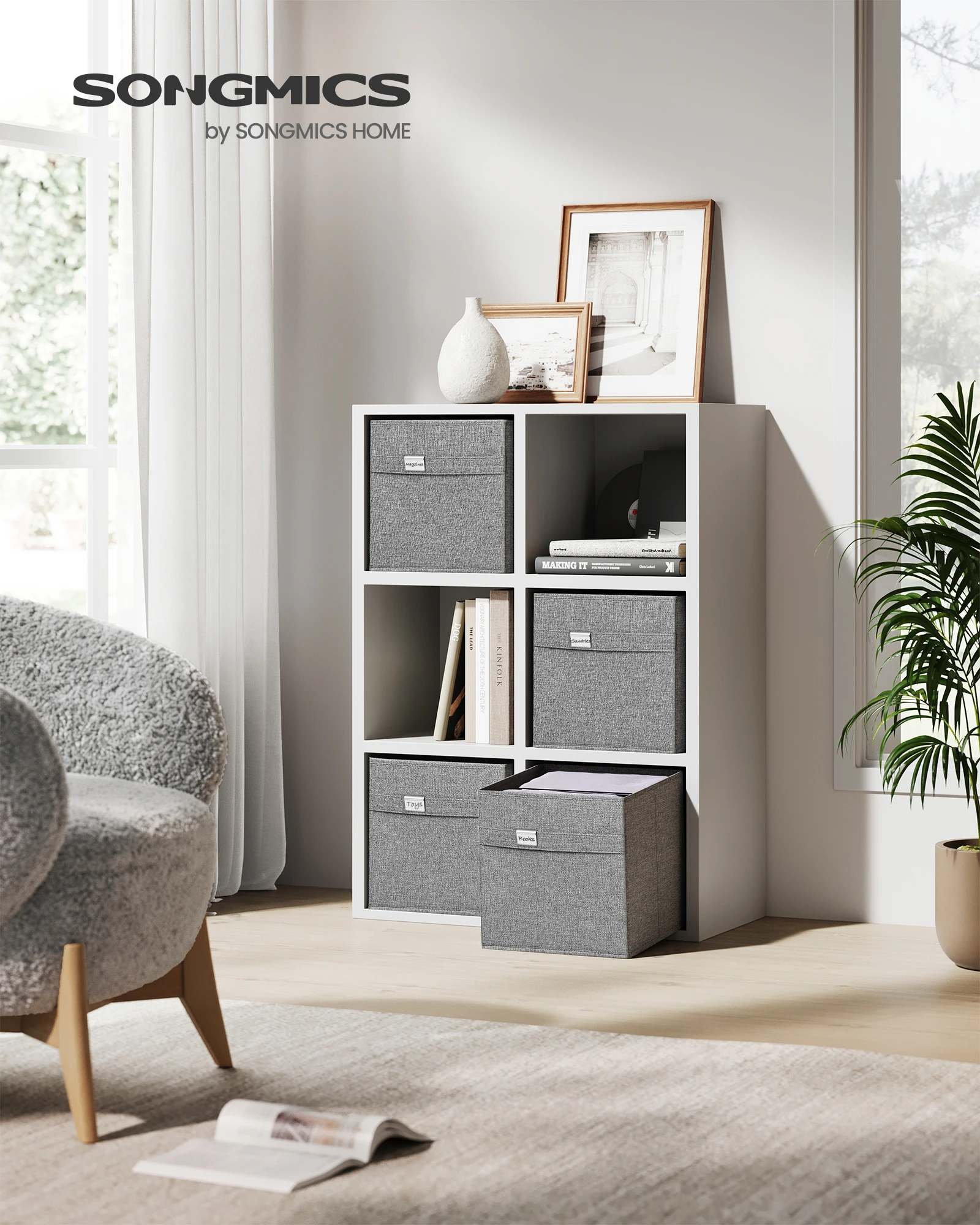 Songmics Large Square Fabric Folding Storage Bin With 2 Handles Set Of ...