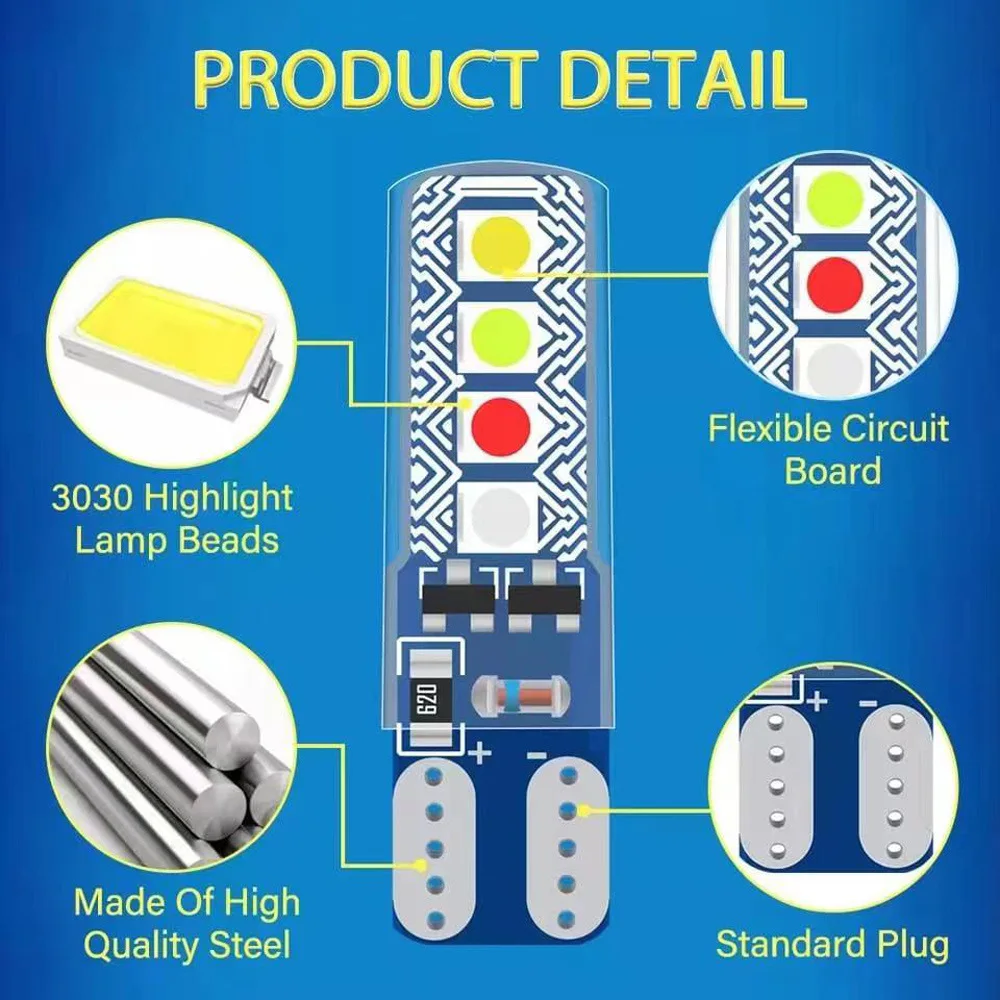 GZYNX New Car LED Silicone T10 Crystal Lamp 4 Color Water Burst Flash ...