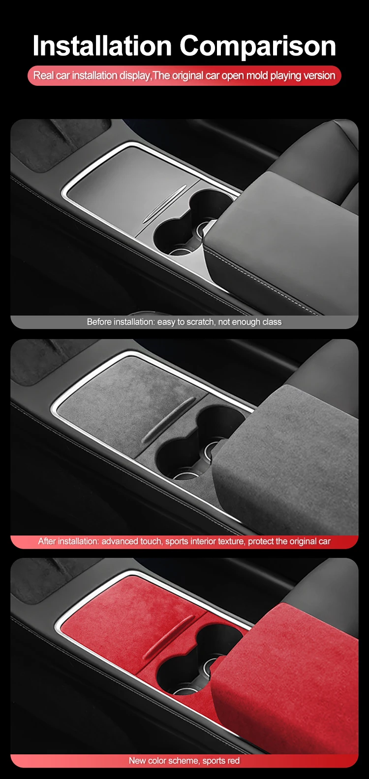 Alcantara Trims Center Cups Control Panel Covers For Tesla Model 3/y ...