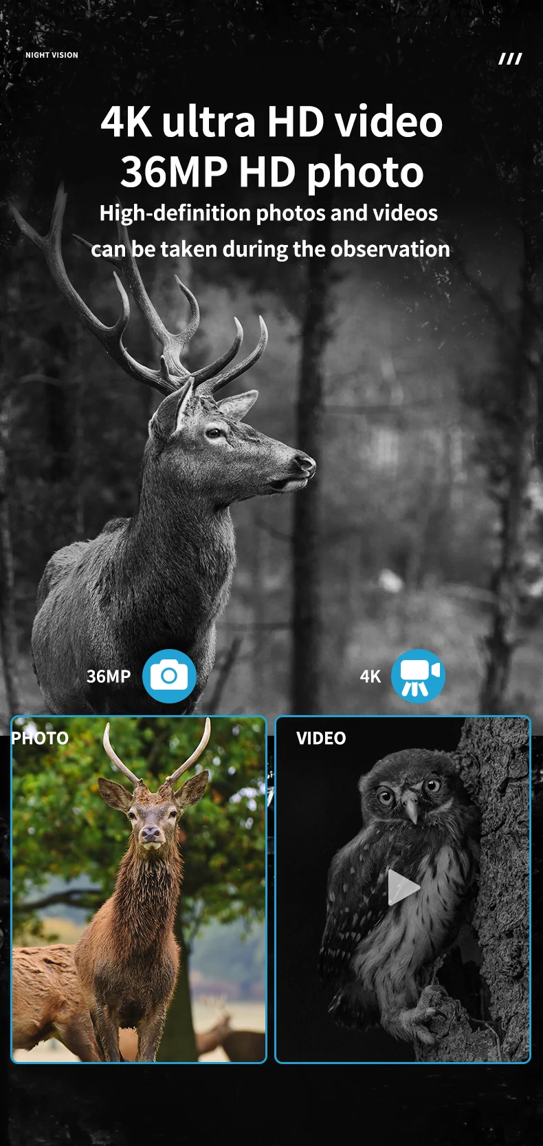 36mp 4k Night Vision Binoculars 2024 8x Digital Zoom 3.2'' Hd Screen ...