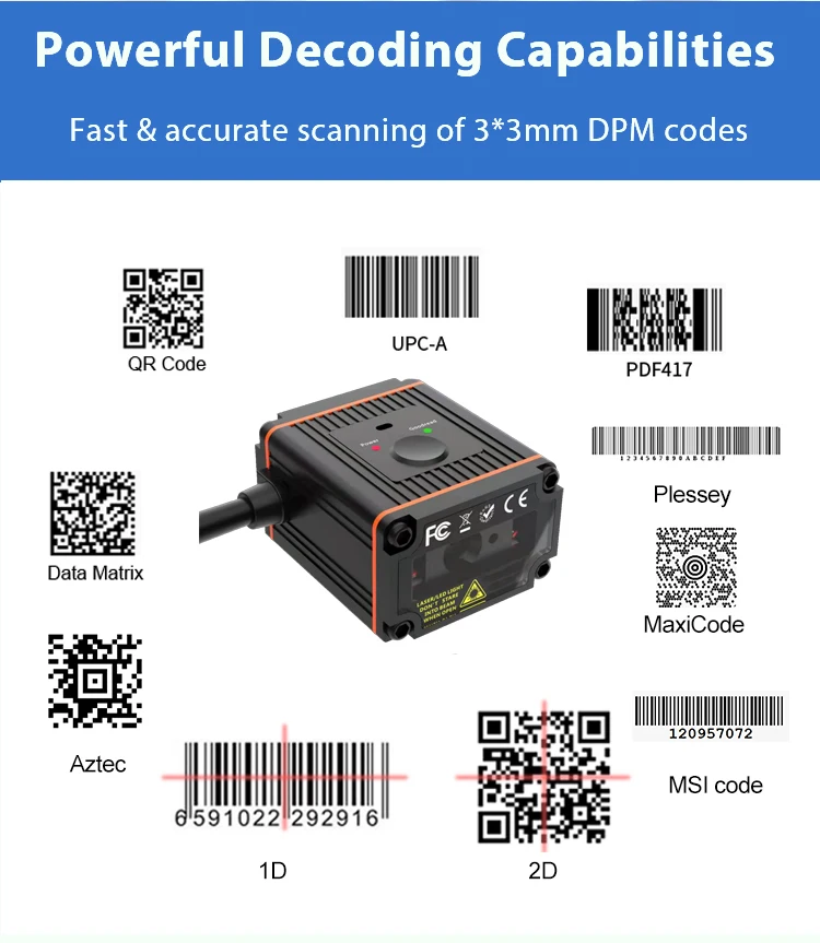 High Speed Data Matrix Scanner Conveyor Ethernet Auto Sensing 1d 2d Bar ...