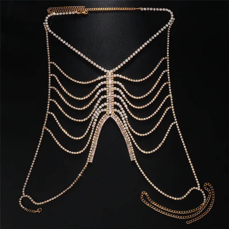 Multilayer Big Crystal Halter Chest Chain Women Performance Jewelry ...