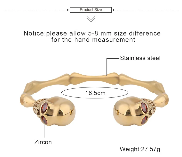 Dual Skull Head Cz-studded Bamboo Joint Titanium Steel Men's Adjustable ...