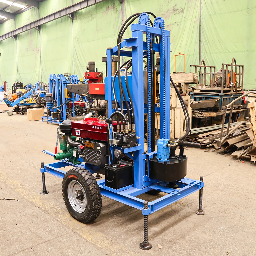 Portable 150m 200m Drill Rig For Water Well Gasoline Hydraulic Wheel ...