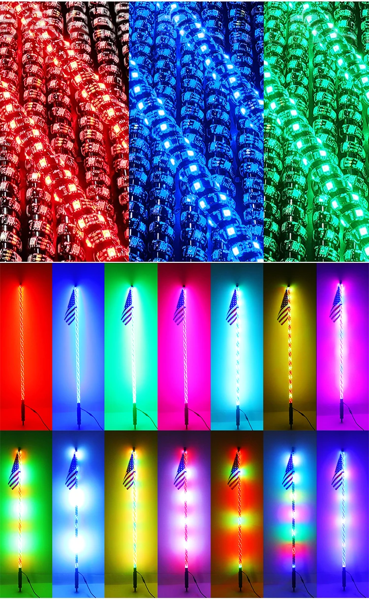 2ft 3ft 4ft 5ft 6ft Flexible Spiral RGB Offroad Flag 5150 Bluetooh UTV ...