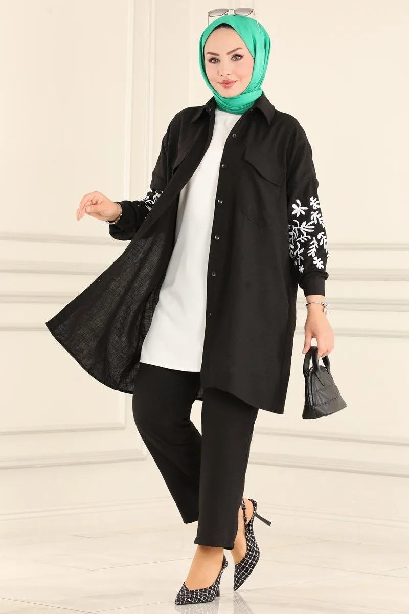 D0054 Turkey Modest Style Elegant Embroidery Solid Shirt Pants Set ...