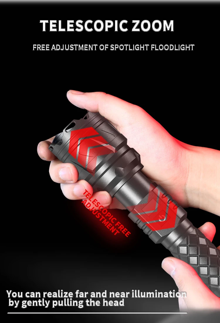 5000 Lumen LED Flashlight - Zoomable, Rechargeable, Versatile