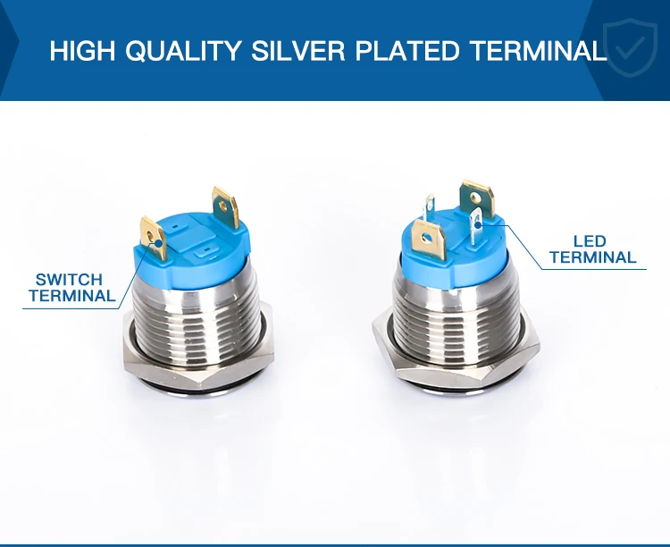 2pin 16mm Flat Head 18a High Current Momentary Waterproof Metal Self ...