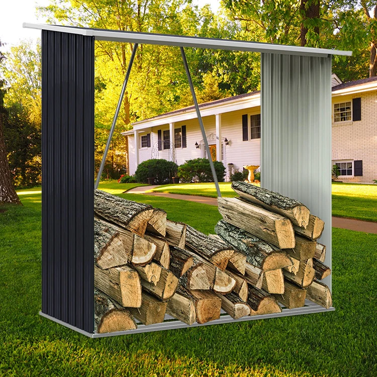YASN Outdoor Garden Metal Log Rack Firewood Storage Shed Easily ...