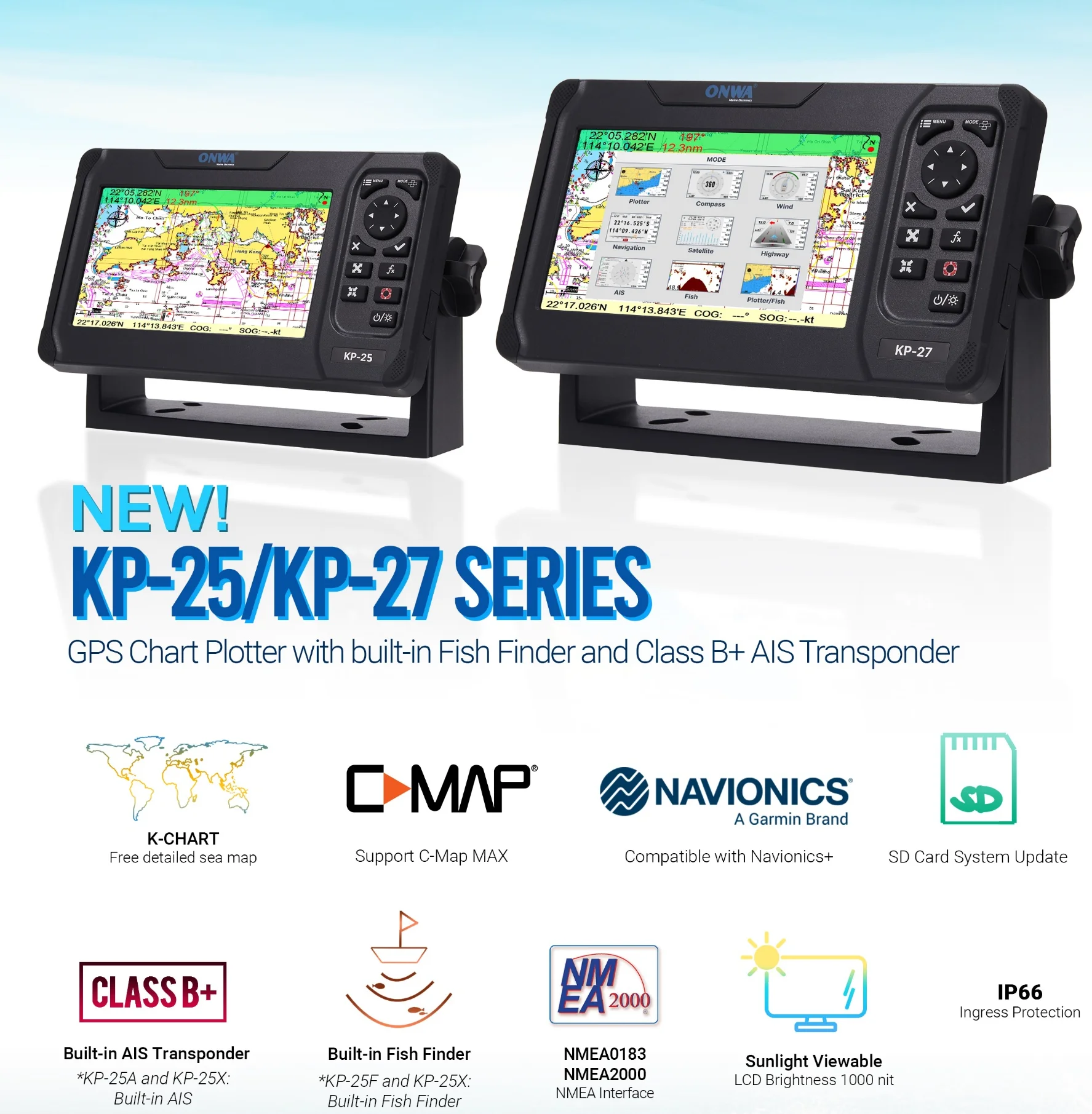 New Product ONWA KP-27X 7 Inch GPS Chart Plotter W/ Class B+ AIS ...