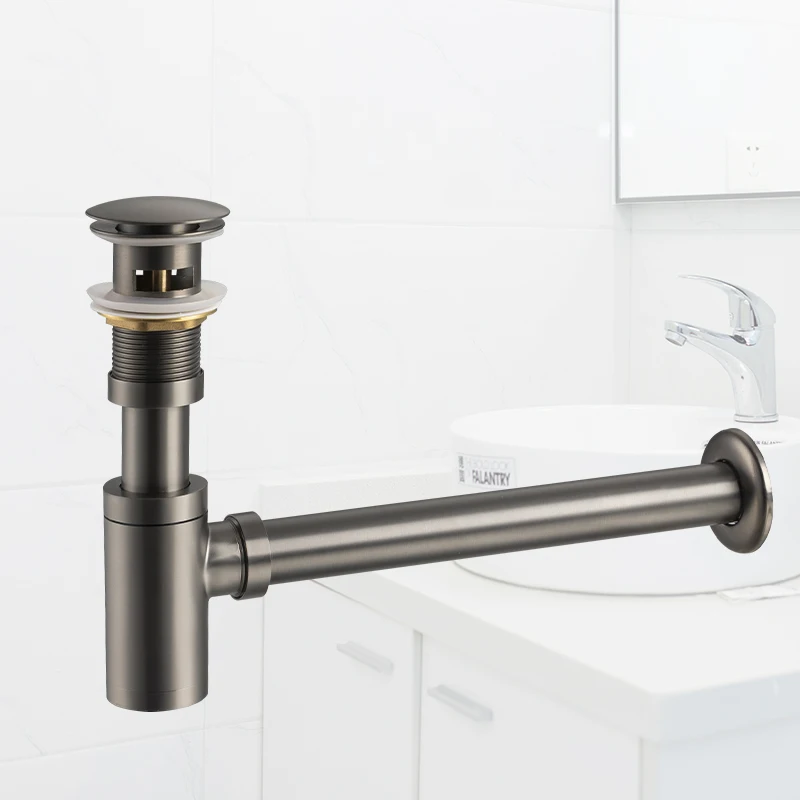 JOYHOO Brass Round Siphon Bathroom Basin Pop up Drain Plus Waste Trap ...