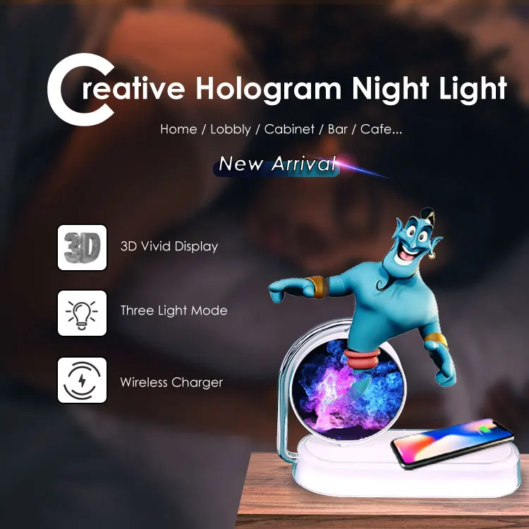 3d Hologram Projector Fan Display With Led Night Light Wireless Charger ...